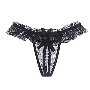Women's Sexy Pendant Pearl G String Low Waist Thongs Underwear Erotic Panties (one size, black)