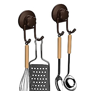 SANNO Suction Cup Hooks, Shower Squeegee Holder Towel Robe Loofah Hooks Hanging Shower Hooks for Bathroom Kitchen Shower Wall, Bathroom Shower Accessories, Bronze (3 Pack)