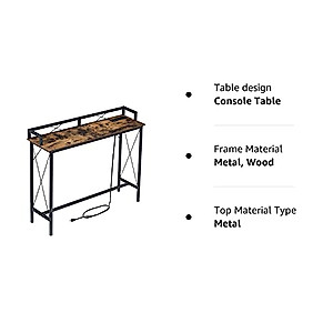 VECELO 39.4" Couch Side & Console Table with 2 Outlet and 2 USB Ports, Narrow Entryway Furniture with Baffle, Extra Long 9.8 Feet Power Cord and Rest Rails, 39.42" L x 11.8”W x 31.5" H, Brown