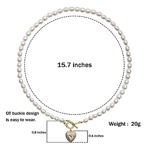 Cowlyn Love Heart Necklaces Pendant Pearl Chain 14K Gold Plated Mothers Valentine Gift Women Handmade Mom Jewelry