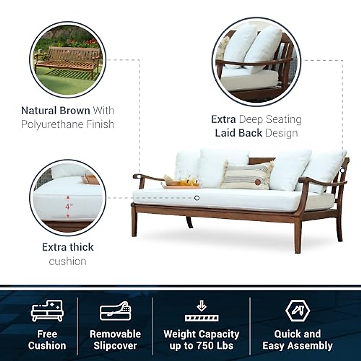 Cambridge Casual Solid Wood Como Daybed, Natural Brown/Oyster