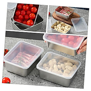 AUTSUPPL 4pcs Boxes Crisper Freezer Meal Prep Container Stainless Bread Lid Portable Refrigerator Fruit Containers for Fridge Keep Fresh Kimchi Container Sealing Food Boxes Stainless Steel