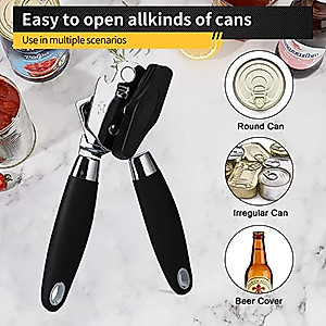 VENUSDALI Food Safety Multifunctional can Opener Stainless Steel Manual can Opener with Non-Slip Handle and Large Knob, Handheld Heavy Buty Powerful can Opener, Can opener (Black)