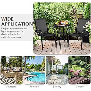 Tangkula 2 Piece Patio Dining Chairs, Outdoor Bistro Chairs W/Curved Armrests, Easy-to-Dry Fabric, Reinforced Steel Frame, Wide & Comfortable Camping Chairs for Garden, Poolside, Backyard (1, Black)