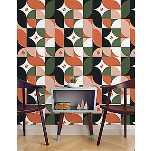 HAOKHOME 96130-1 Peel and Stick Wallpaper Geometric Olive/MistyRose/White/Black/Red Modern Wall Decor Bathroom Removable Contact Paper 17.7in x 9.8ft