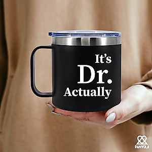 Panvola It's Dr Actually Doctor Gifts Insulated Coffee Mug 14oz With Handle And Lid New PhD Student Graduation Gifts From Mom Dad To Daughter Son Stainless Steel Tumbler Camping Travel Mugs