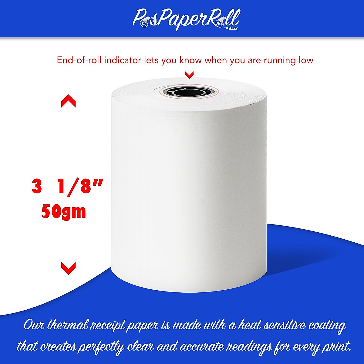 3-1/8 X 230 Thermal Paper Compatible with Star CT-S300 Tsp 100 BPA Free 50 rolls by Rollxy (50gm Thickness)