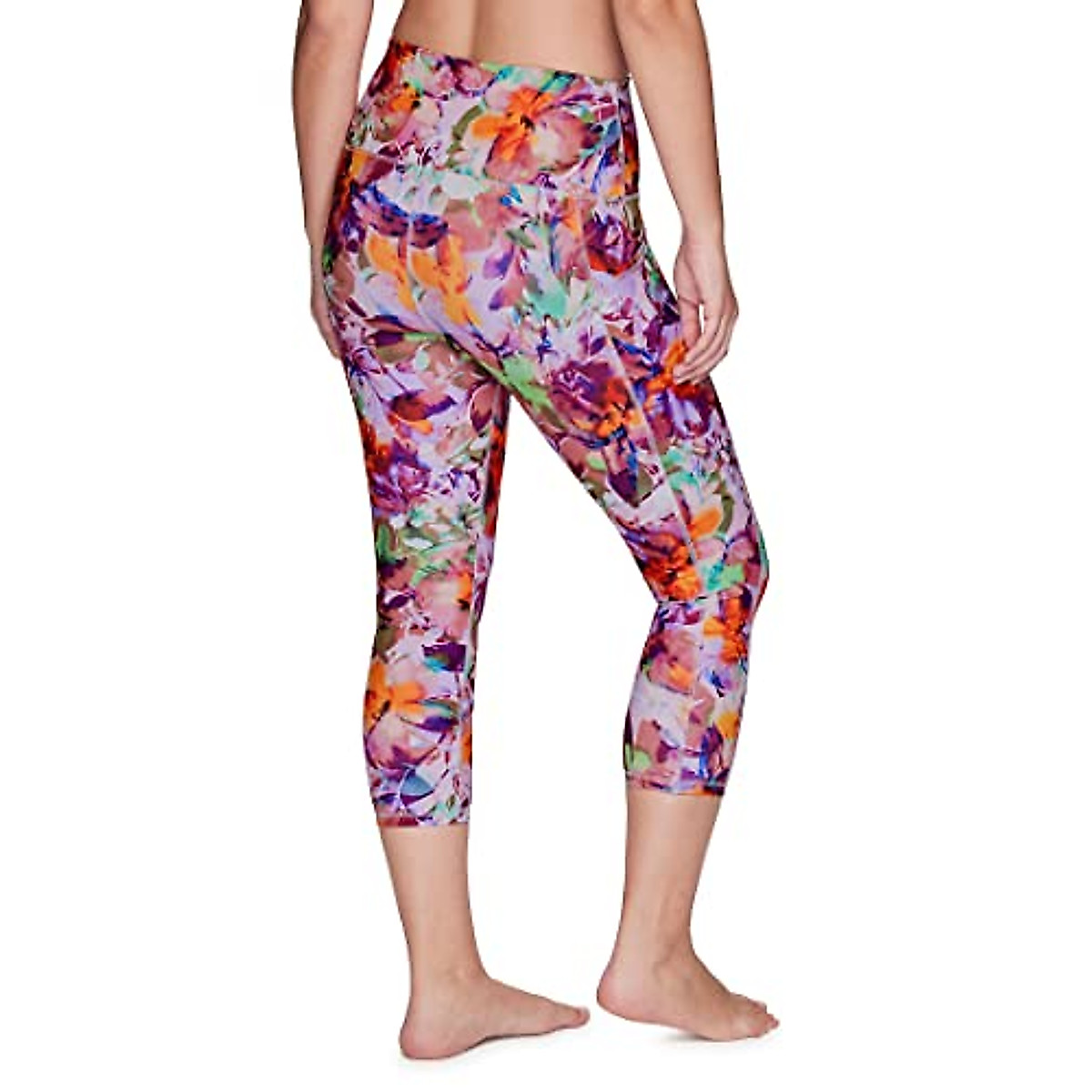 RBX Capri Legging for Women Running Capri with Pockets Printed Cropped Workout Legging High Waist Floral Yoga Tights Squat Proof Floral Legging Ultra Hold Buttery Soft Capris Tropical Dream M