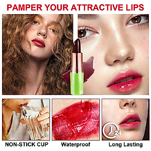 evpct 2Pcs Black Red Cherry Color Changing Magic Lipstick Tinted Lip Balm Stain Gloss Set PH Lazy Lipstick Waterproof Color Change Changing Jelly Lipstick labiales magicos mate 24 horas originales