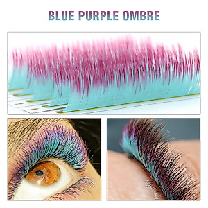 Colored Lash Extensions Pink Blue Purple Green 4 Color Individual Classic Colored Lashes Extension Halloween Two Tone Ombre Color Eyelash Extensions (0.07mm D Curl 16mm)