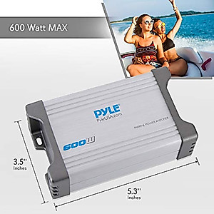 Pyle 2-Channel Marine Amplifier Receiver - Waterproof and Weatherproof Audio Subwoofer for Boat Stereo Speaker & Other Watercraft - 600 Watt Power, Wired RCA, AUX and MP3 Audio Input Cable - PLMRMP2A
