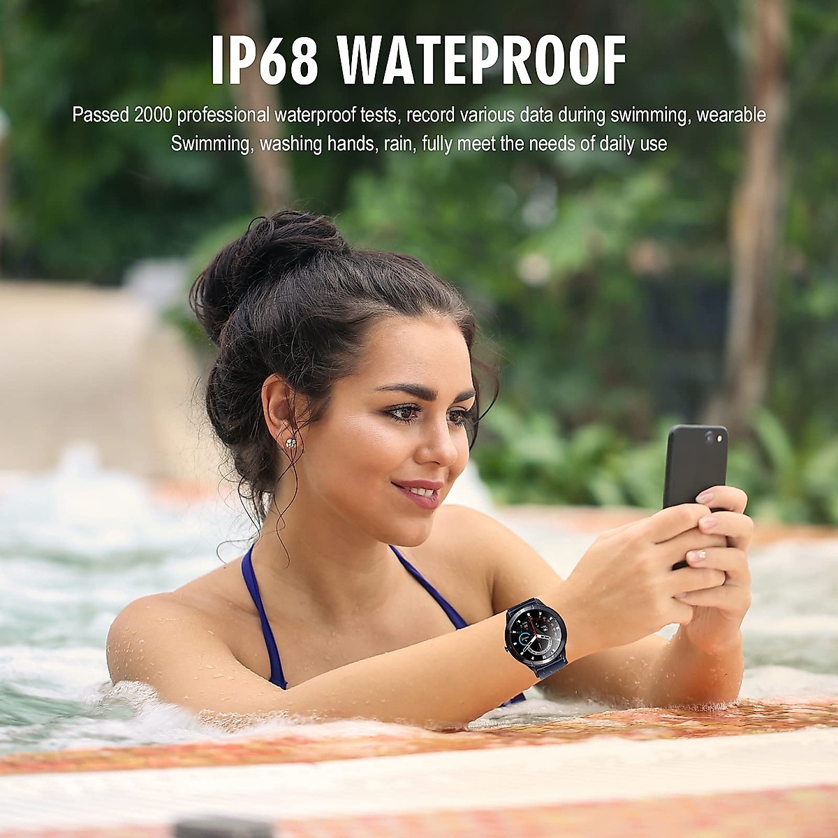 Smart Watch, 1.28''HD Fitness Tracker with Touch Screen Heart Rate Monitor Camera Music Control, Bluetooth Sport Watch for Women Men, IP68 Waterproof SmartWatch Compatible with iPhone Android (Blue)