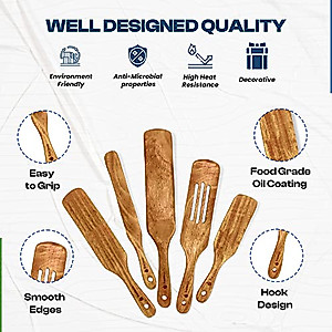 Spurtles Kitchen Tools As Seen On TV, 5 PCS Wooden Spurtle Set, Spurtles Kitchen Tools Wooden for Cooking in Nonstick Cookware, for Salad Mixing, Serving, Spreading, Stirring & Folding