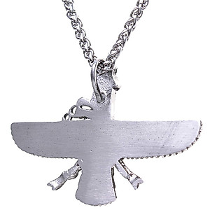 Asoodehdelan Large Farvahar Necklace Iranian Persian Art Iran Farohar Zoroastrian Faravahar Chain Necklace (Silver Plated, 18)