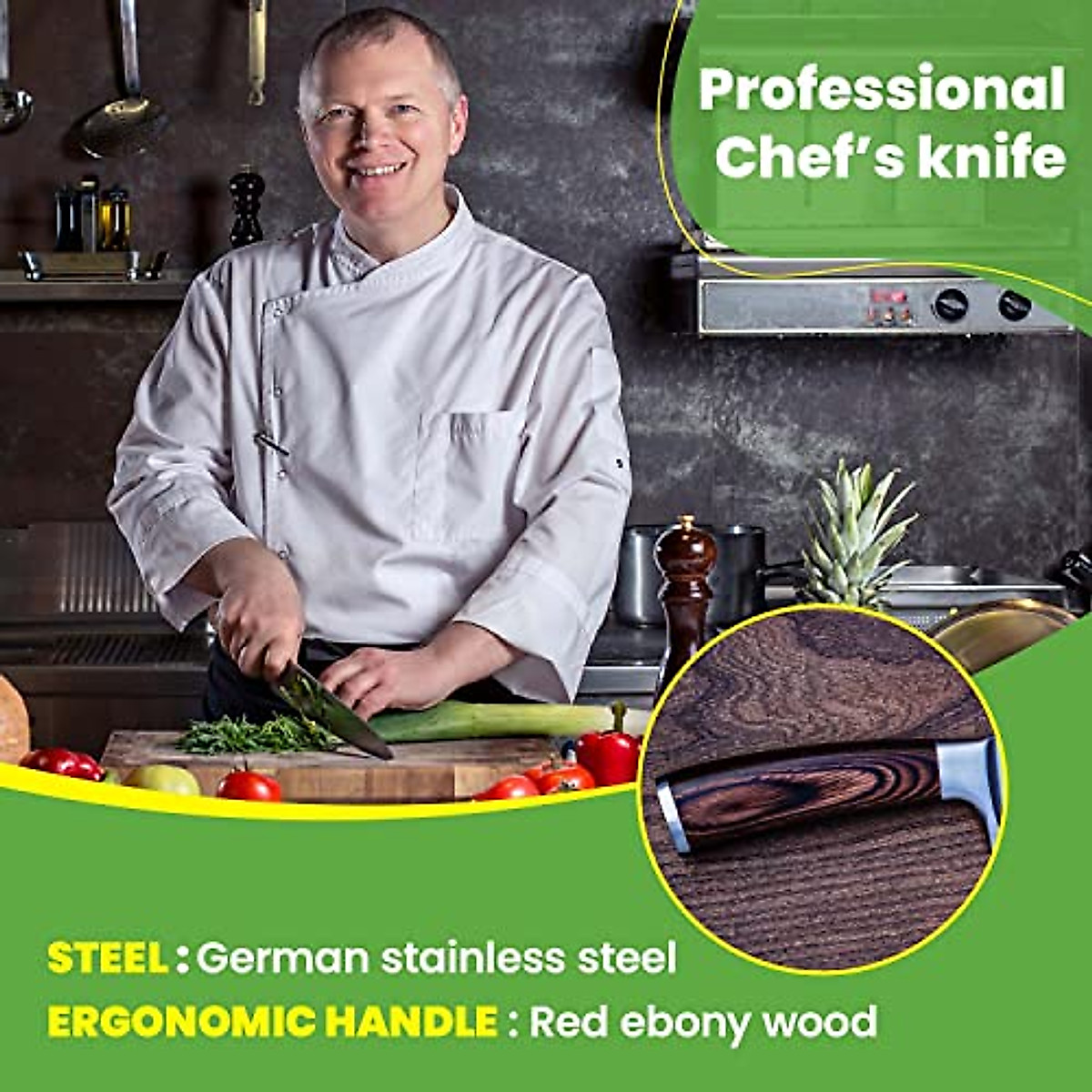 Damascus Chef Knife 8 Inch Japanese Professional 67 layer High Carbon Super Sharp Kitchen Cooking Knife, Ergonomic Ebonywood Handle With Gift Box - Anti-Rusting Forged Cutlery Knife