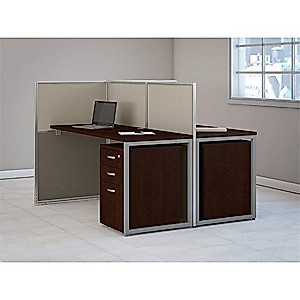 Bush Business Furniture Easy Office 2 Person Cubicle Desk with File Cabinets, 60W x 45H, Mocha Cherry Satin