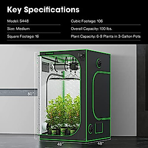 VIVOSUN S448 4x4 Grow Tent, 48"x48"x80" High Reflective Mylar with Observation Window and Floor Tray for Hydroponics Indoor Plant for VS4000/VSF4300