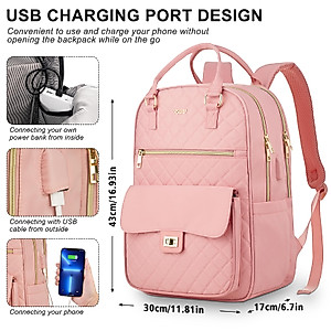 RJEU Backpack Boogbag for Women,Cute School Backpack for Teen Girls with Laptop Compartment,Quilted Stylish Computer Bag Big Book Bag for College Student Work,Pink