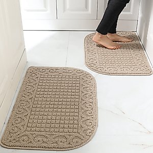 COSY HOMEER 27X18 Inch Anti Fatigue Kitchen Rug Mats are Made of 100% Polypropylene Half Round Rug Cushion Specialized in Anti Slippery and Machine Washable,Beige(2 pcs)