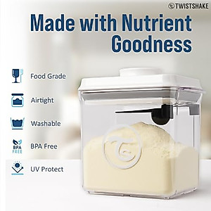 TWISTSHAKE Milk Powder Storage Container with Spoon 1700 ml - Sealed Milk Powder Dispenser with Airtight Lid - One-Handed Operation - BPA Free - White