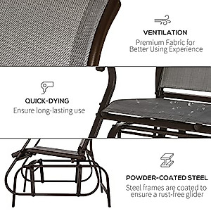 Outsunny 2-Person Outdoor Glider Bench，Patio Glider Loveseat Chair with Powder Coated Steel Frame，2 Seats Porch Rocking Glider for Backyard, Lawn, Garden and Porch, Mixed Grey