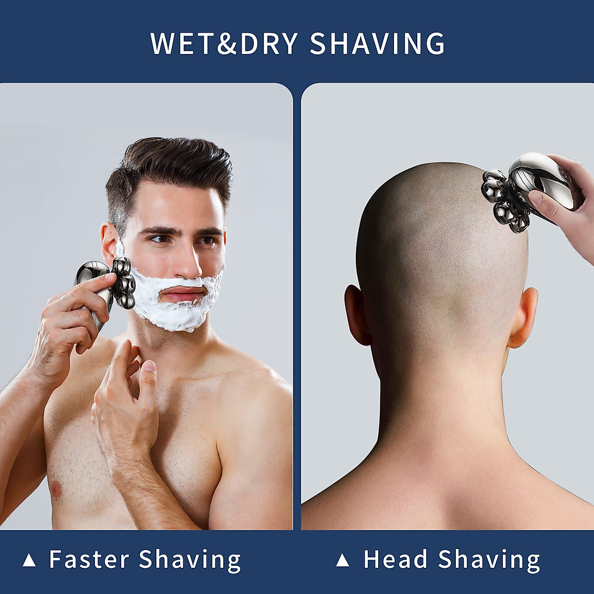 VODOZAVA Electric Razor for Men,2 in 1 Head Shavers for Bald Men, 7D Electric Shavers for Men with Nose Hair Trimmer, Waterproof Wet/Dry Mens Grooming Kit, Anti-Pinch, LED Display, USB Rechargeable