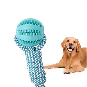 Generic Interactive Dog Rope Ball Toy (3 Colors). Interactive Dog Toy, Teeth Cleaning, Food Dispensing, Toy for Tug of War Playing, Durable Rubber Ball (Green)