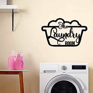 BiaGift Metal Laundry Room Decor, Black, 15.8 x 9.7 inch, Vintage Style Wall Art Sign