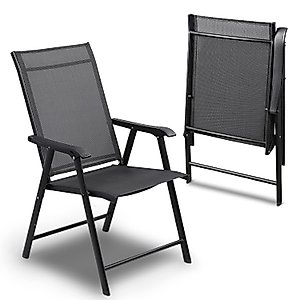 Magshion Lightweight Folding Chairs Set of 2, Portable Patio Dining Chairs with Armrest Foldable Durable Chairs for Outdoor Garden Backyard Poolside No Assembly, Black
