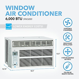 PerfectAire 6,000 BTU 115-Volt Energy Star Window Air Conditioner with Full-Function Remote, Installation Kit, 250 sq. ft.