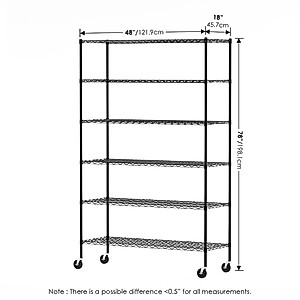Furinno Wayar 6-Tier Metal Storage Shelf Rack, 48 x 18 x 78, Black