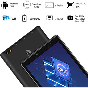 AOYODKG Android Tablet 8 inch 3GB RAM + 32GB ROM | 128GB Expandable, WiFi Tablet PC 1280X800 HD IPS Display, Quad-Core Bluetooth GPS Tablets