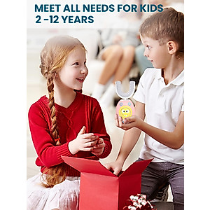 FTOYIN Kids U Shaped Electric Toothbrush, Kids Electric Toothbrushes with 5 Modes, Sonic Toothbrush Kids IPX7 Waterpoof with 3 Brush Heads, 360° Automatic Toothbrush Kids for Age 2-12