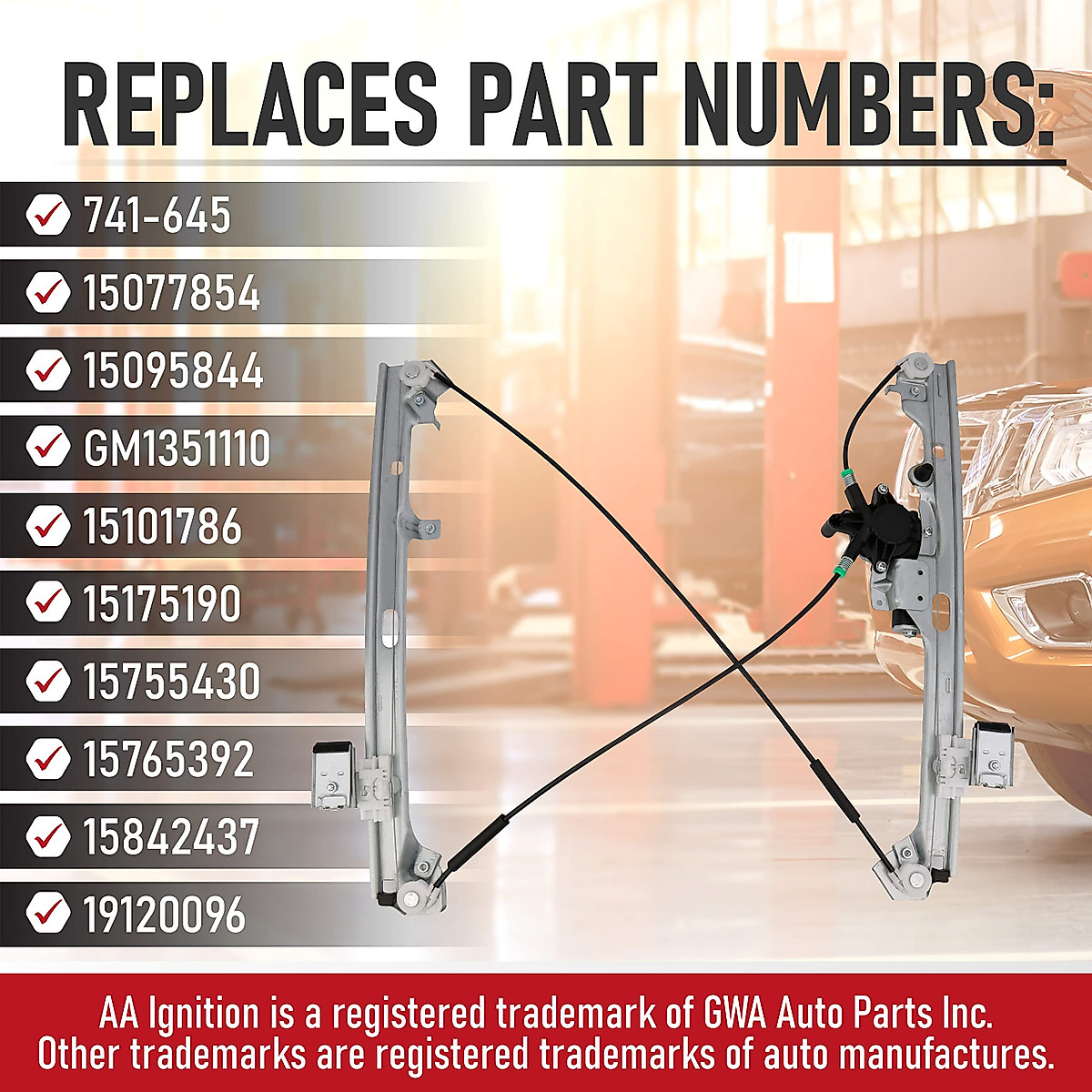 Replacement Front Passenger Power Window Regulator with Motor - Compatible with Cadillac, Chevy, GMC - Escalade, Silverado 1500HD, Suburban 2500, Tahoe, Sierra 3500 Classic, Yukon - Replaces 741-645