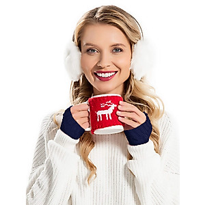 SATINIOR 4 Pairs Women Warm Knit Winter Fingerless Gloves Thumbhole Arm Warmers Mittens (Black, Navy Blue, Khaki, Wine Red)