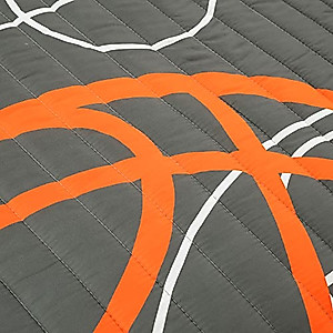 Lush Decor Basketball Game Reversible Oversized 5 Piece Quilt Set - Cozy & Soft Kids Sports Themed Bedding Set - Full/ Queen, Charcoal