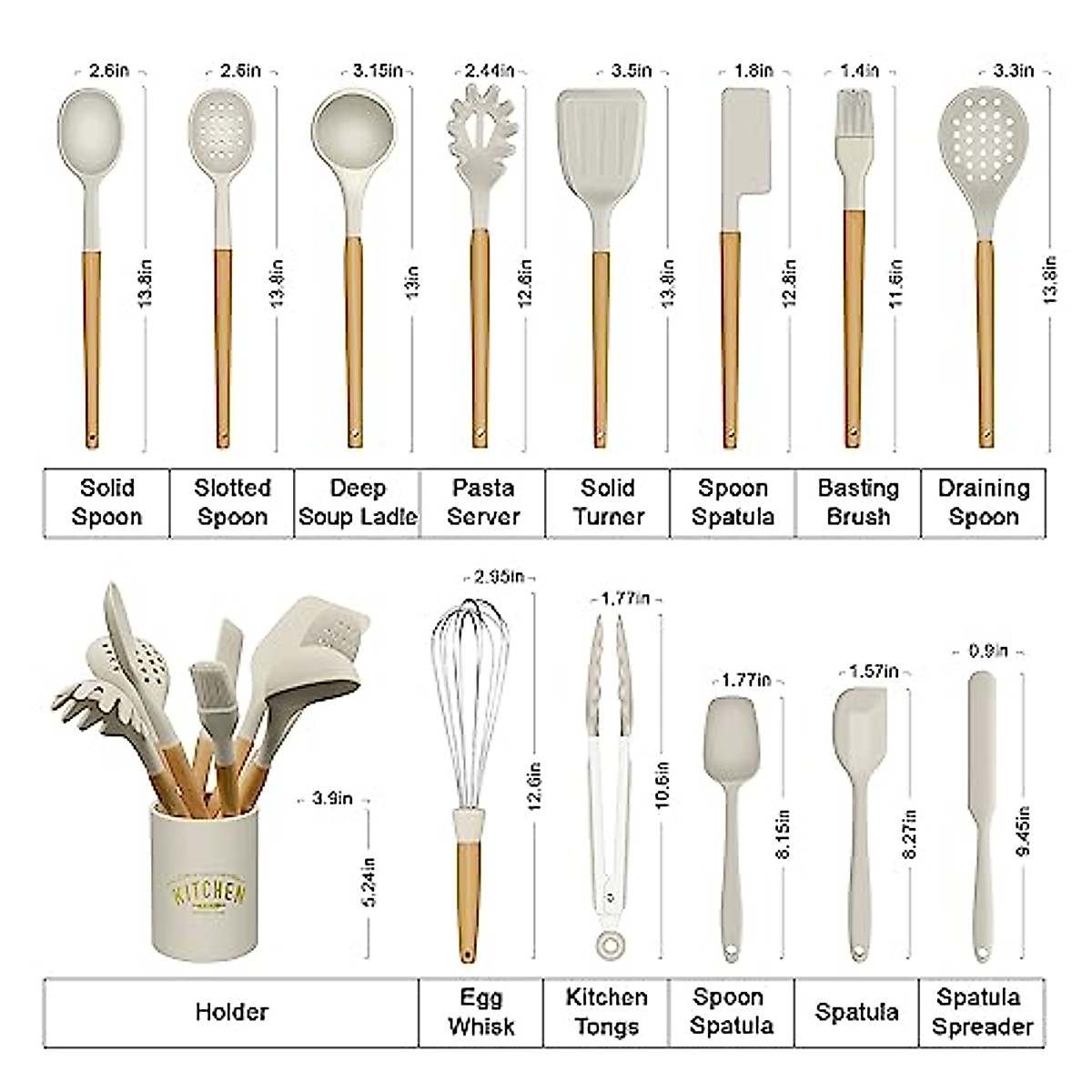 Kitchen Cooking Utensils Set, 14 PCS (Khaki)