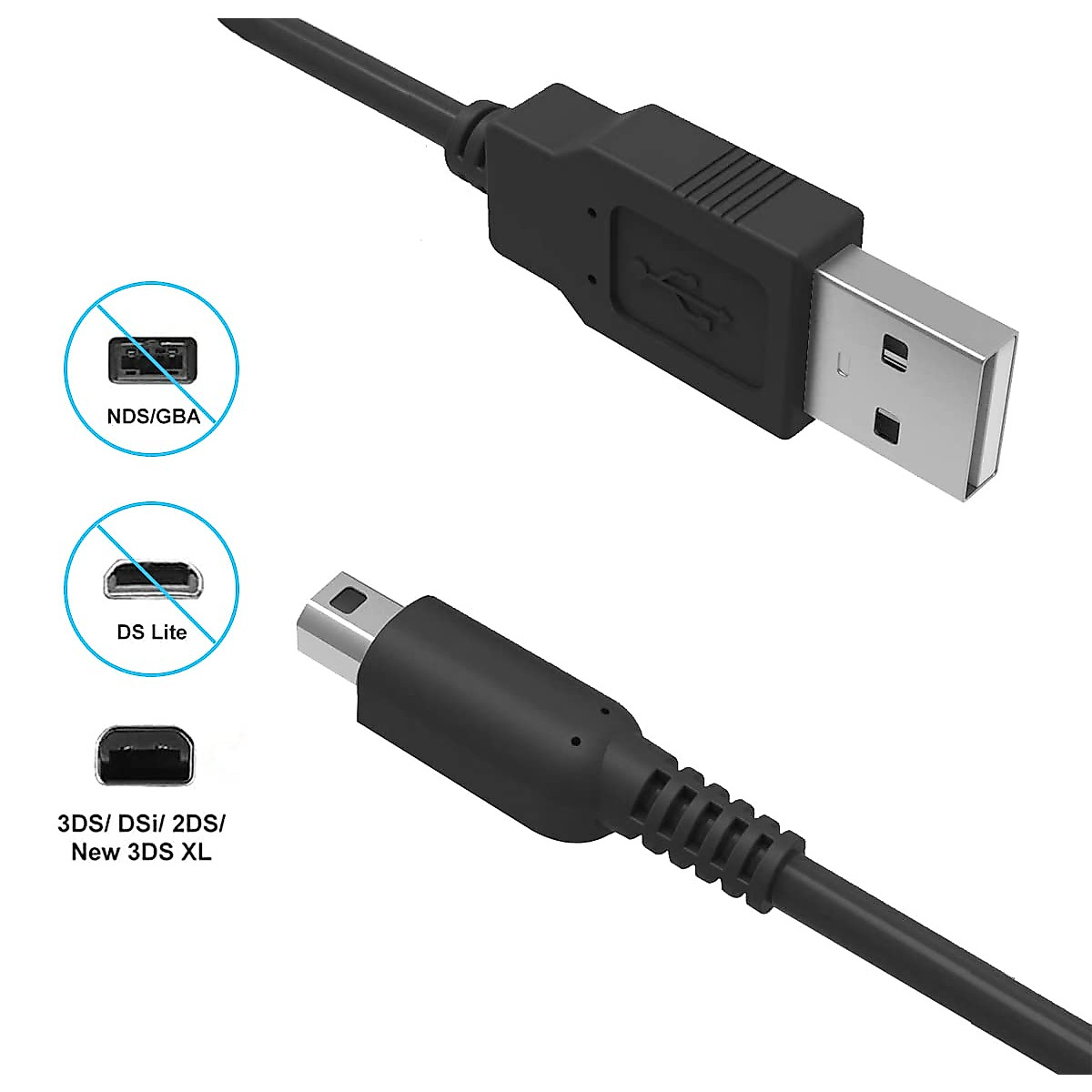 Toxaoii 3DS USB Charger Cable, Power Charging Cord Compatible with Nintendo New 3DS XL/New 3DS/ 3DS XL/ 3DS/ New 2DS XL/New 2DS/ 2DS XL/ 2DS/ DSi/DSi XL, Black