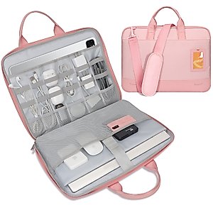 Simpolor 15.6’’ Laptop Case Cable Organizer, Electronic Organizer Inside with Outside Card Holder, 3-Layer Shockproof and Water Resistant 14/15 inch Laptop Sleeve, Pink