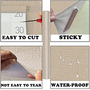 Yancorp 10ft Textured Fabric Wallpaper Faux Grasscloth Khaki Peel and Stick Self-Adhesive Linen Removable Wallpaper Cabinets Counter Top Liners