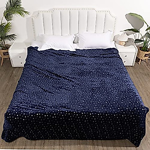Fleece Throw Blanket, Star Foil Print,Luxury Cozy Microfiber Blanket,Super Soft Thick Microplush Bed Blanket, All Season Premium Fluffy Microfiber Throw for Sofa Couch Throw (65"x80", Navy Blue)