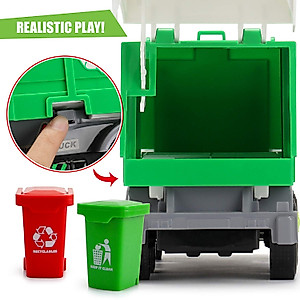 MOBIUS Toys Garbage Truck Friction-Powered – 1:12 Scale Large Size Truck w/Sounds, Lights, Loader, 4 Trash Cans for Learning Waste Management Recycling Toy for Toddlers, Boys, Girls 3 4 5 Years Old