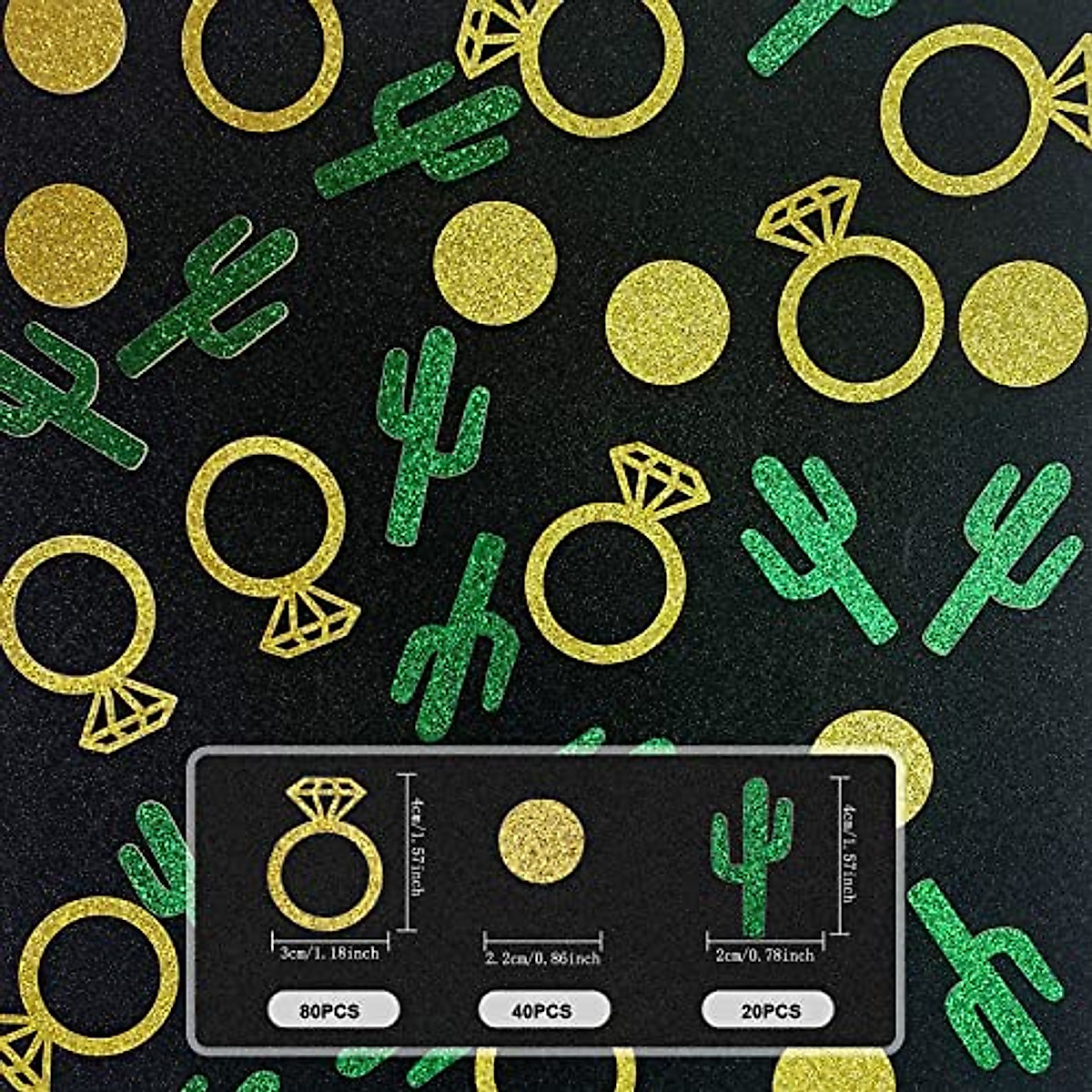 300 Pieces Cactus Gold Bachelorette Party Table Confetti, Glitter Cactus Diamond Ring Confetti,boho Table Scatter Confetti, Catus Bridal Shower Bachelorette Party Decorations Glitter Paper Confetti