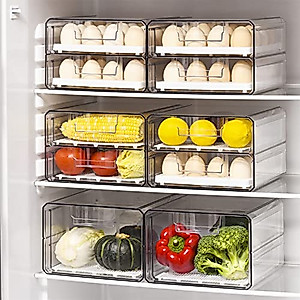 Food Storage Containers Pantry Organizer with Lids, Removable Drain Tray Fruit Vegetables Storage Rack Clear Fridge Storage