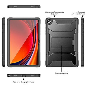 Soke Case for Samsung Galaxy Tab A9 Plus 2023, with Built-in Screen Protector and Kickstand, Rugged Full Body Protective Cover for Galaxy Tab A9+ 11 Inch Tablet [SM-X210/X216/X218],Black