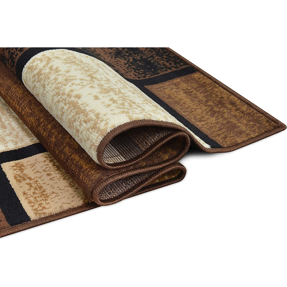 Champion Rugs Contemporary Modern Boxes Design Soft Indoor Area Rug Brown (8’ X 10’)