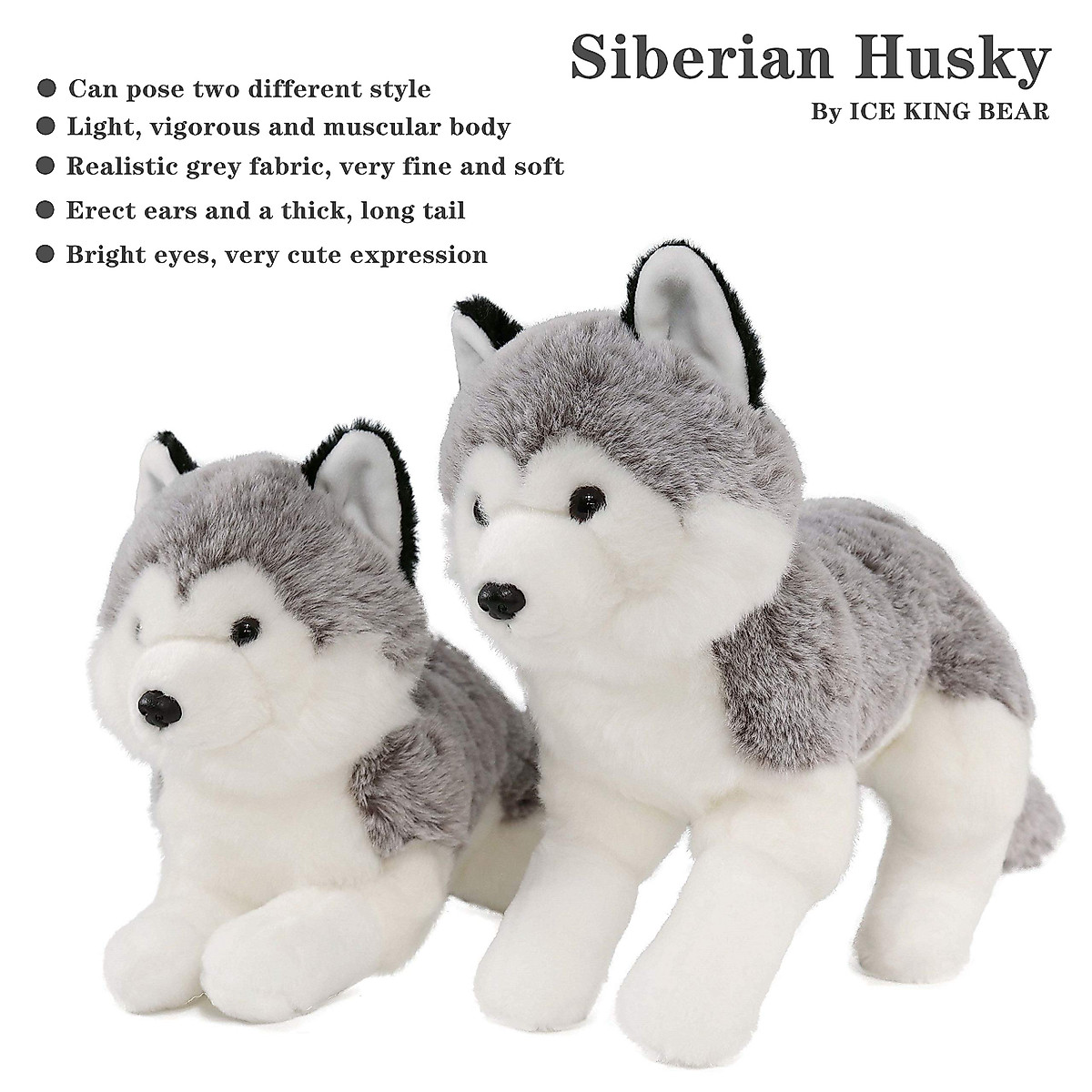 Ice King Bear Lifelike Siberian Husky Stuffed Animal - Plush Toy - 13 Inches Length (Original)