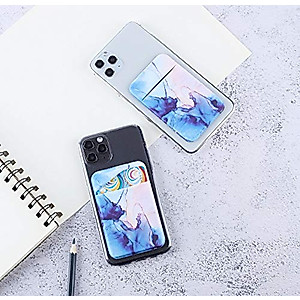 2Pack Adhesive Phone Pocket,Cell Phone Stick On Card Wallet Sleeve,Credit Cards/ID Card Holder(Double Secure) with Sticker for Back of iPhone,Android and All Smartphones (Watercolor Marble Blue)