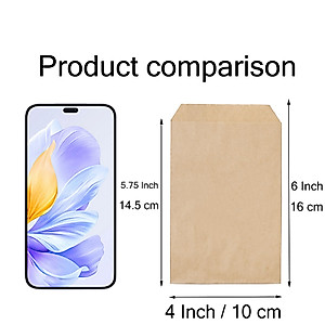 FOCCIUP 100 Pack Brown Kraft Paper Bags 4x6 Inches Flat Envelopes Merchandise Bags for Party Favor Treat Bags
