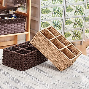 6-Section Wicker Baskets for Shelves: Small Baskets for Organizing Baskets, Handwoven Desk Baskets for Shelves, Pantry, Coffee Bar